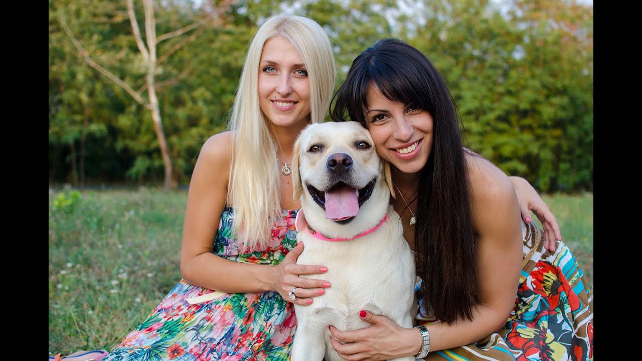 Stylish Girls and Fancy Labrador in Decorated Collars - photo session ...