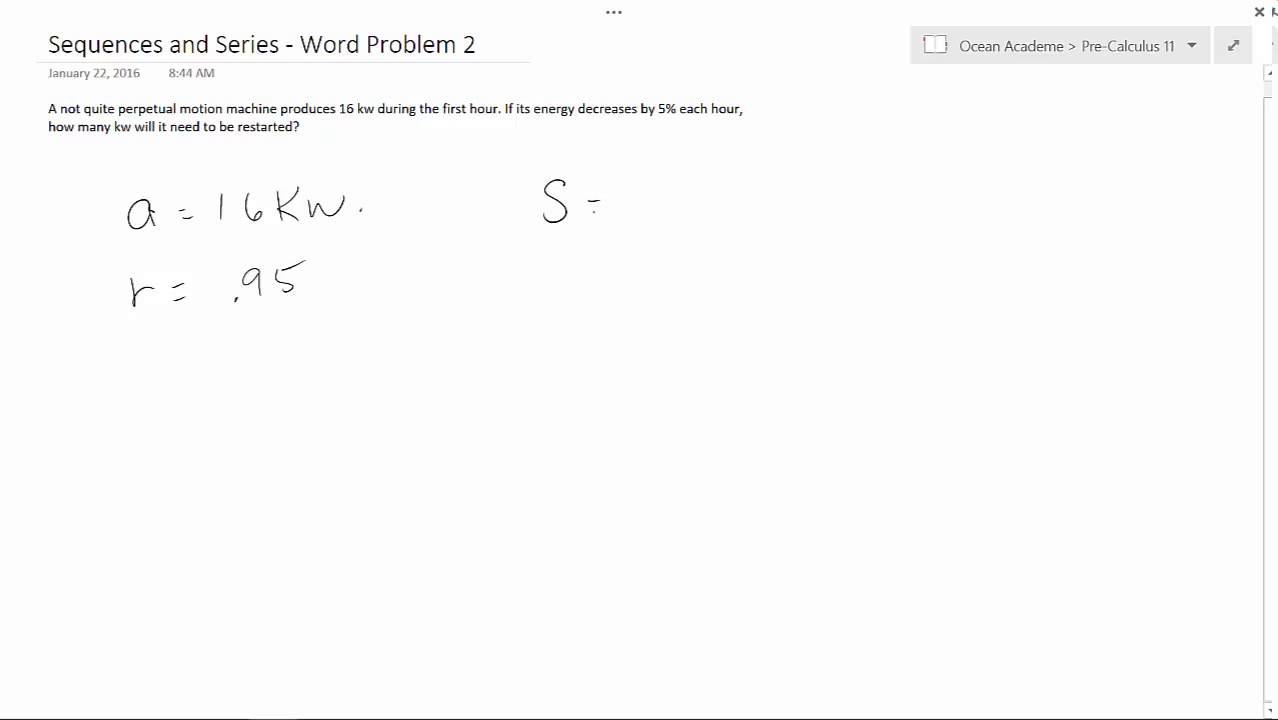 Pre-Calculus 11 - Sequences and Series - Word Problem 2 - YouTube