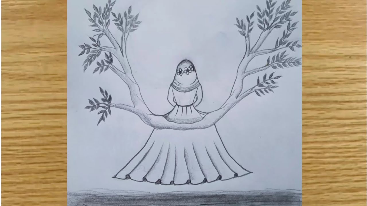How to draw a girl sitting on the tree##drawing for beginners#pencil ...