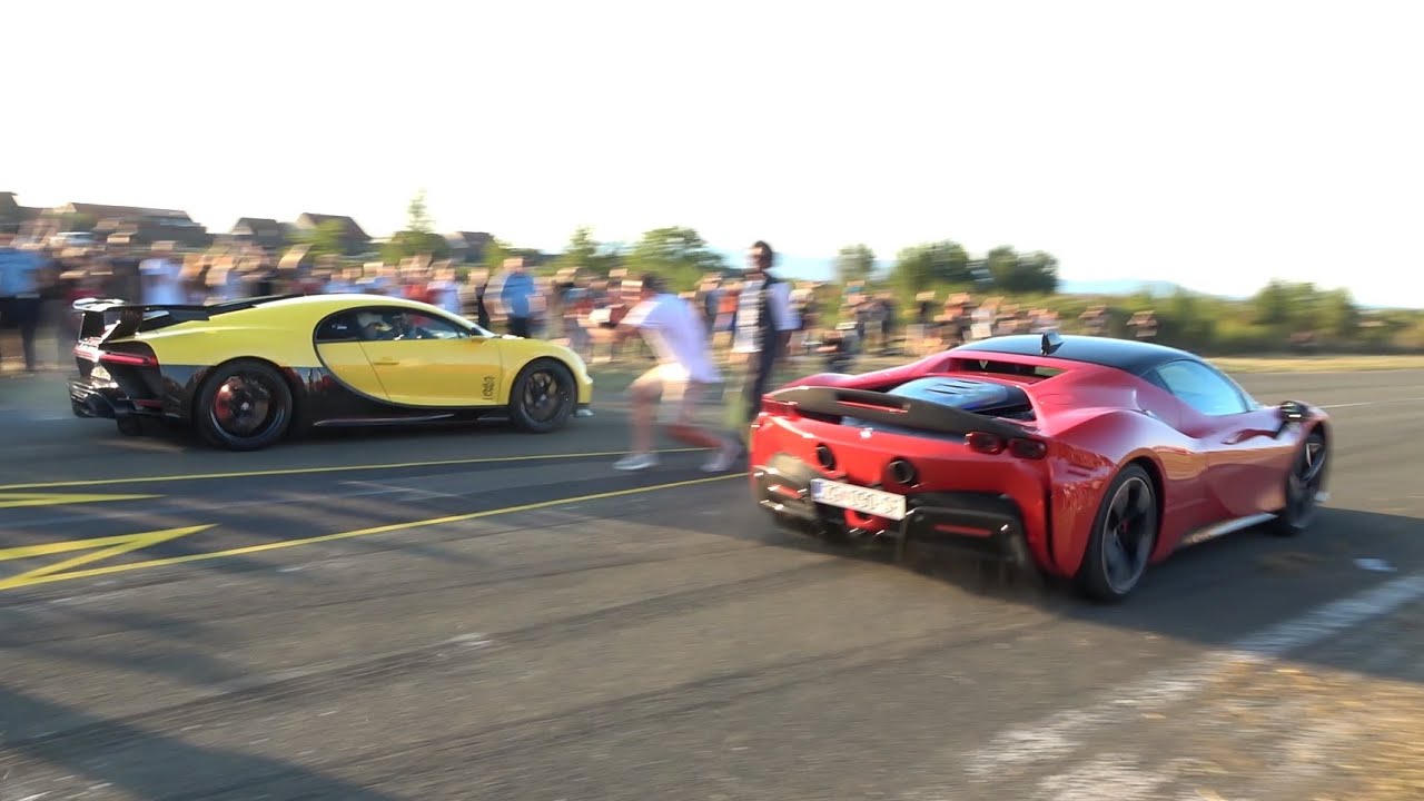 Ferrari SF90 vs Bugatti Chiron Pur Sport DRAG RACE with Launch Control ...