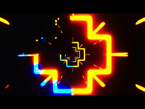 VisionKanal 4K – Futuristischer Neon-Zickzack-Tunnel in Gelb, Rot und Blau | Ohne Audio [2 Stunden]