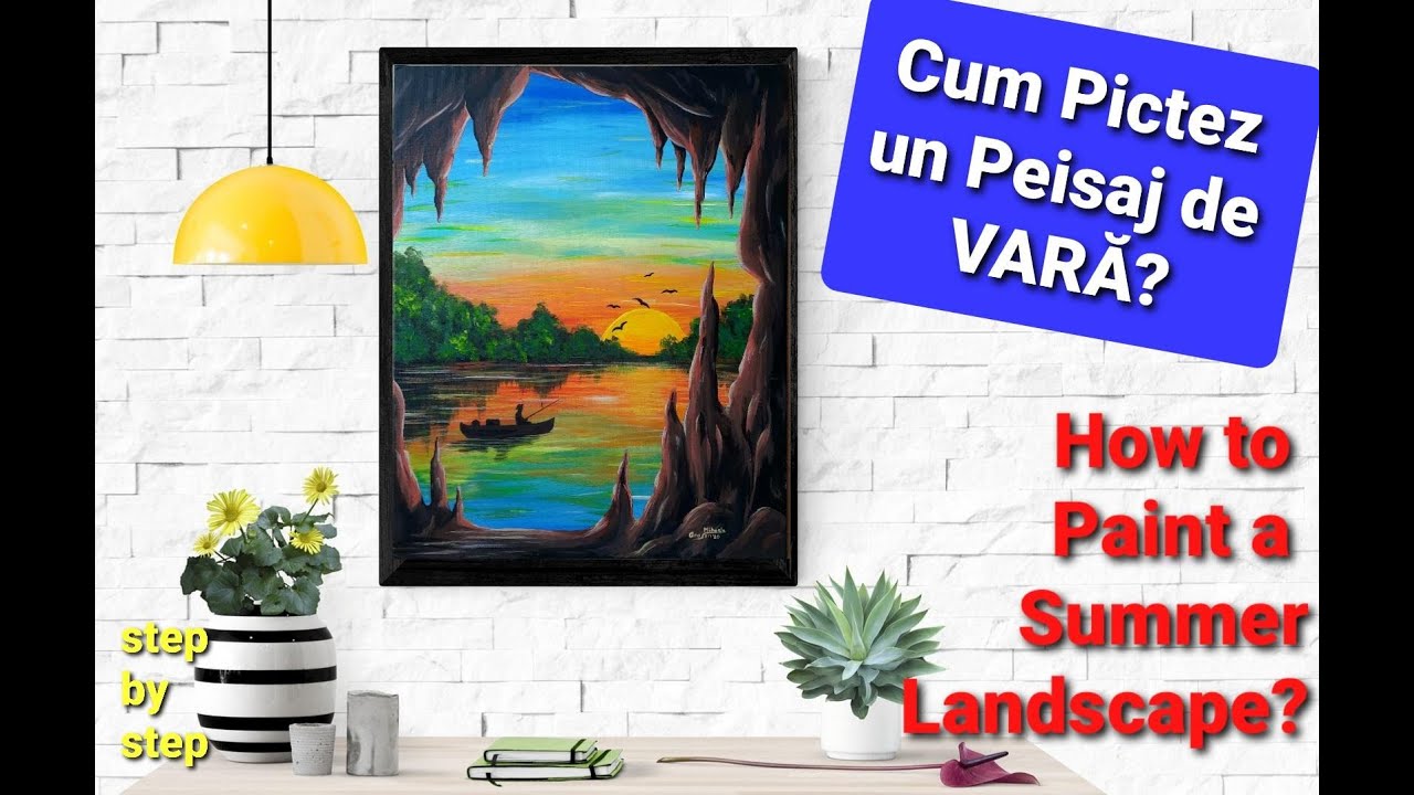 Superb PEISAJ Pictat ☀️ Apus de Soare 🌄 Pictează un Peisaj VARĂ ...