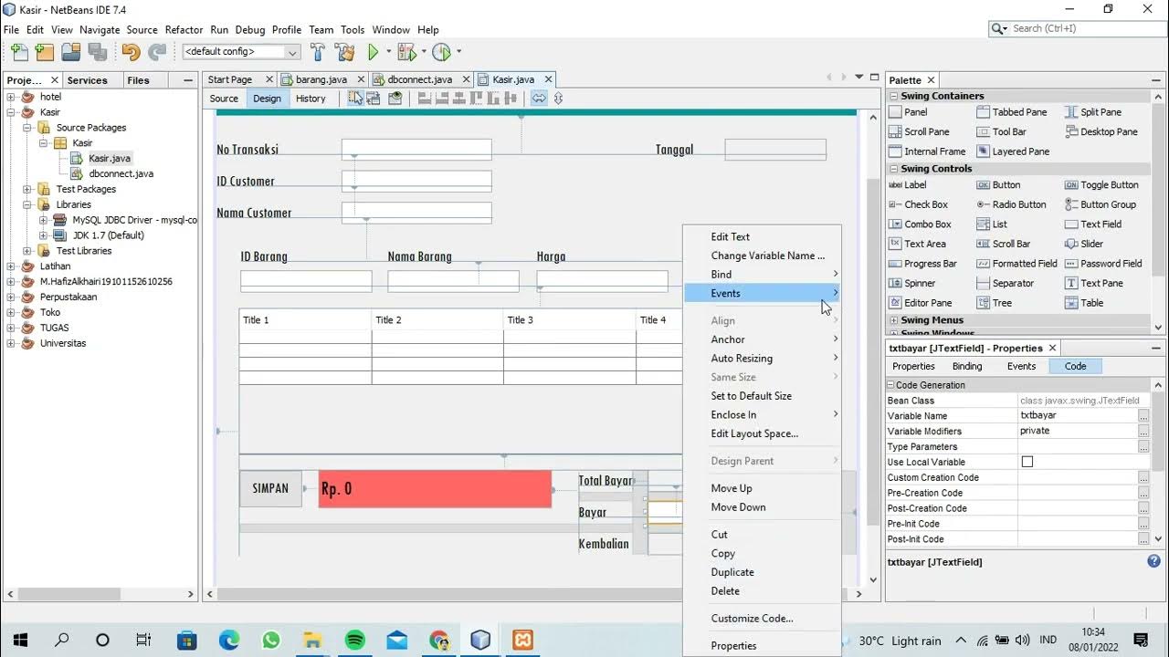 Membuat Aplikasi Kasir Sederhana dengan Java NetBeans | Tombol Hapus & Bayar (Part 9) - YouTube