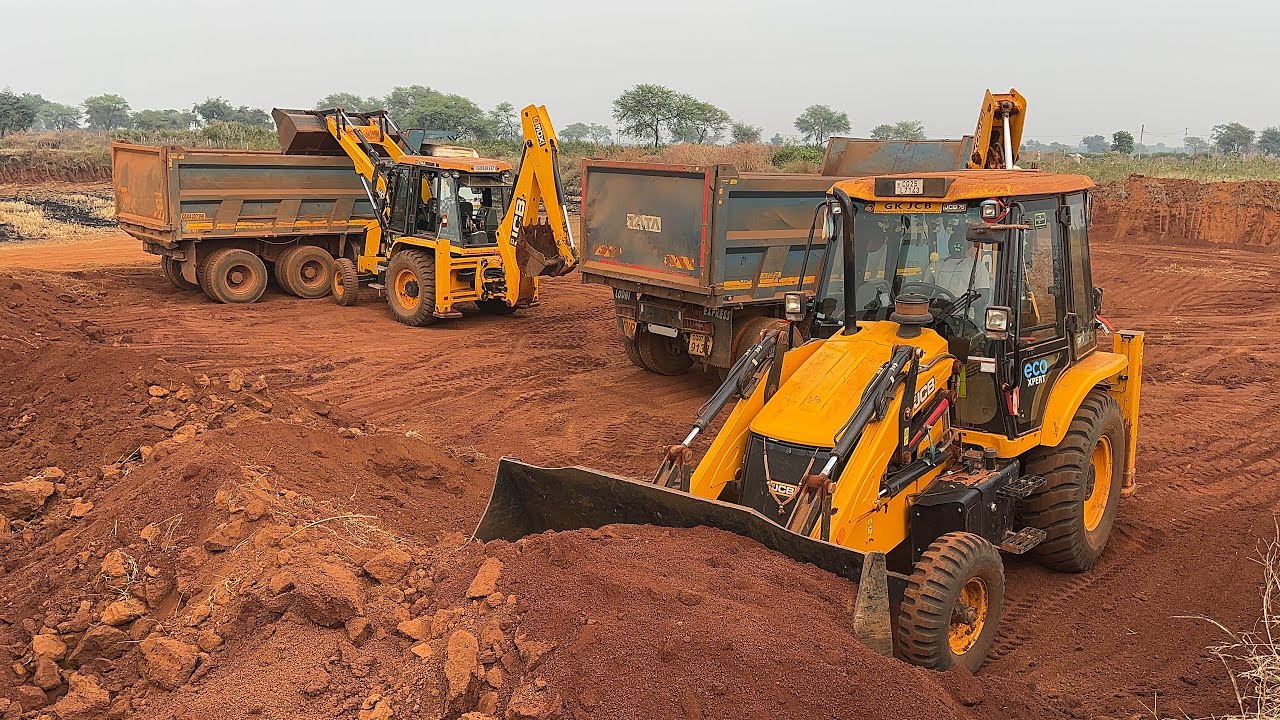 Double JCB 3dx Backhoe Loading Murum in Double Tata 2518 Truck - YouTube