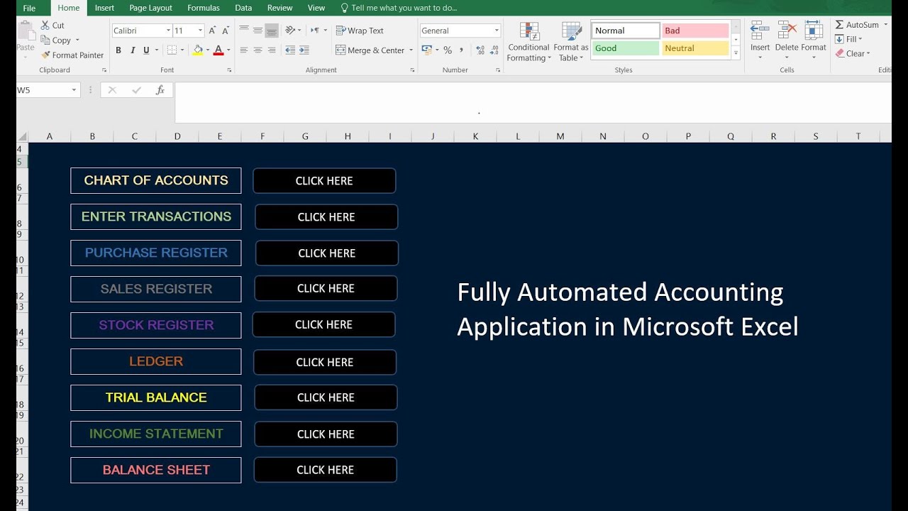 Full Accounting Application in Microsoft Excel - YouTube