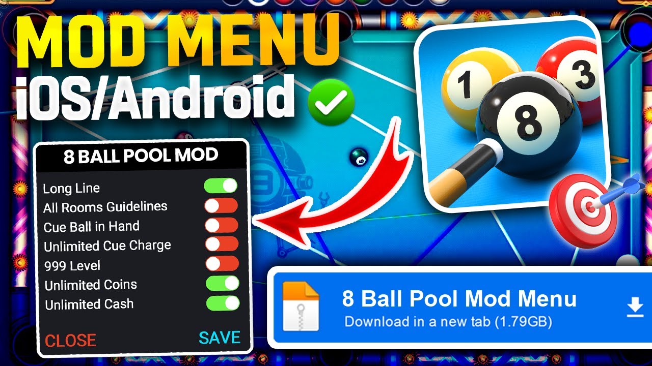 🔴 8 Ball Pool MOD Menu - Long Lines, MegaPower & Unlimited Money 🎱 8 ...