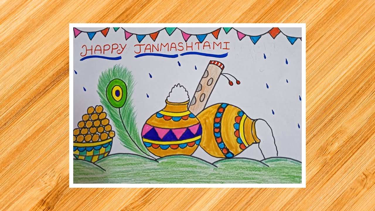 Janmashtami drawing | Krishna Matka drawing Easy | Krishna Matka Poster ...