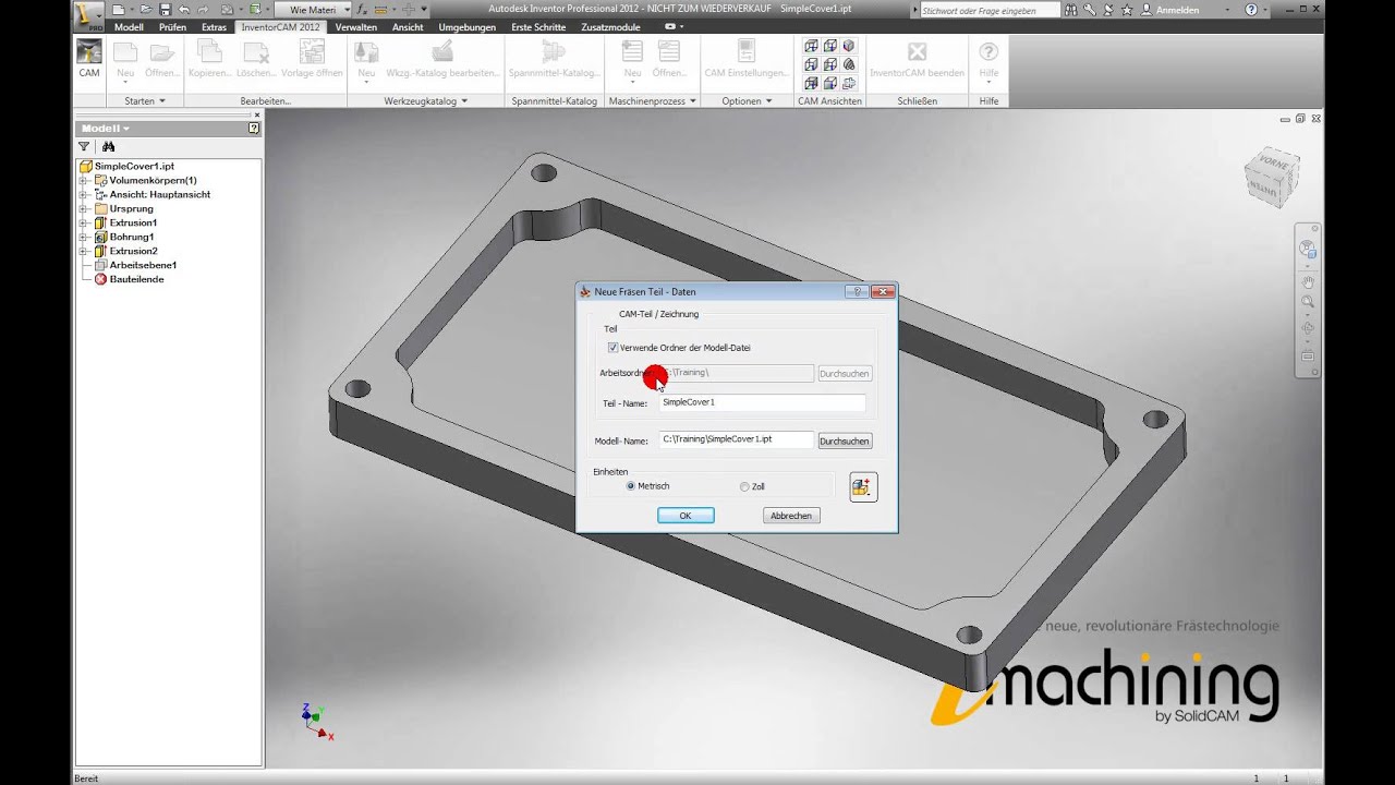 InventorCAM Schnelleinstieg Video 1 German - YouTube