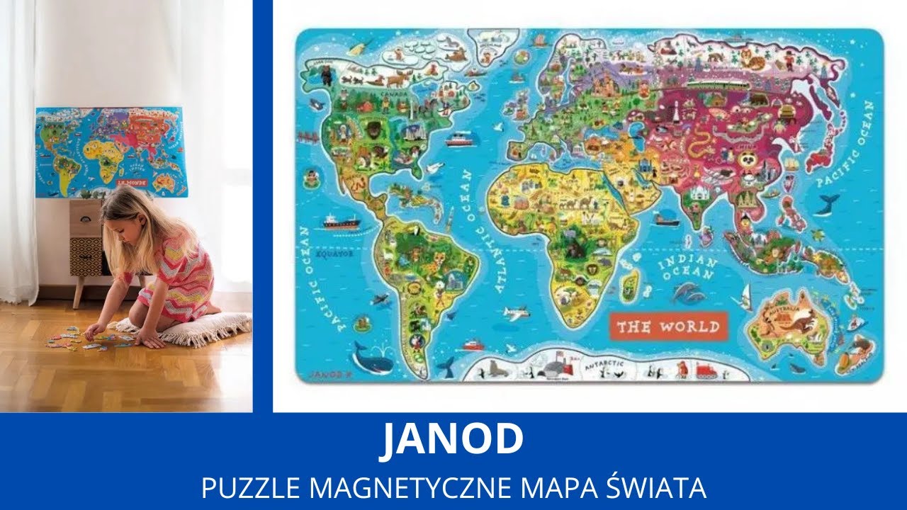 Puzzle magnetyczne Mapa świata Janod - YouTube