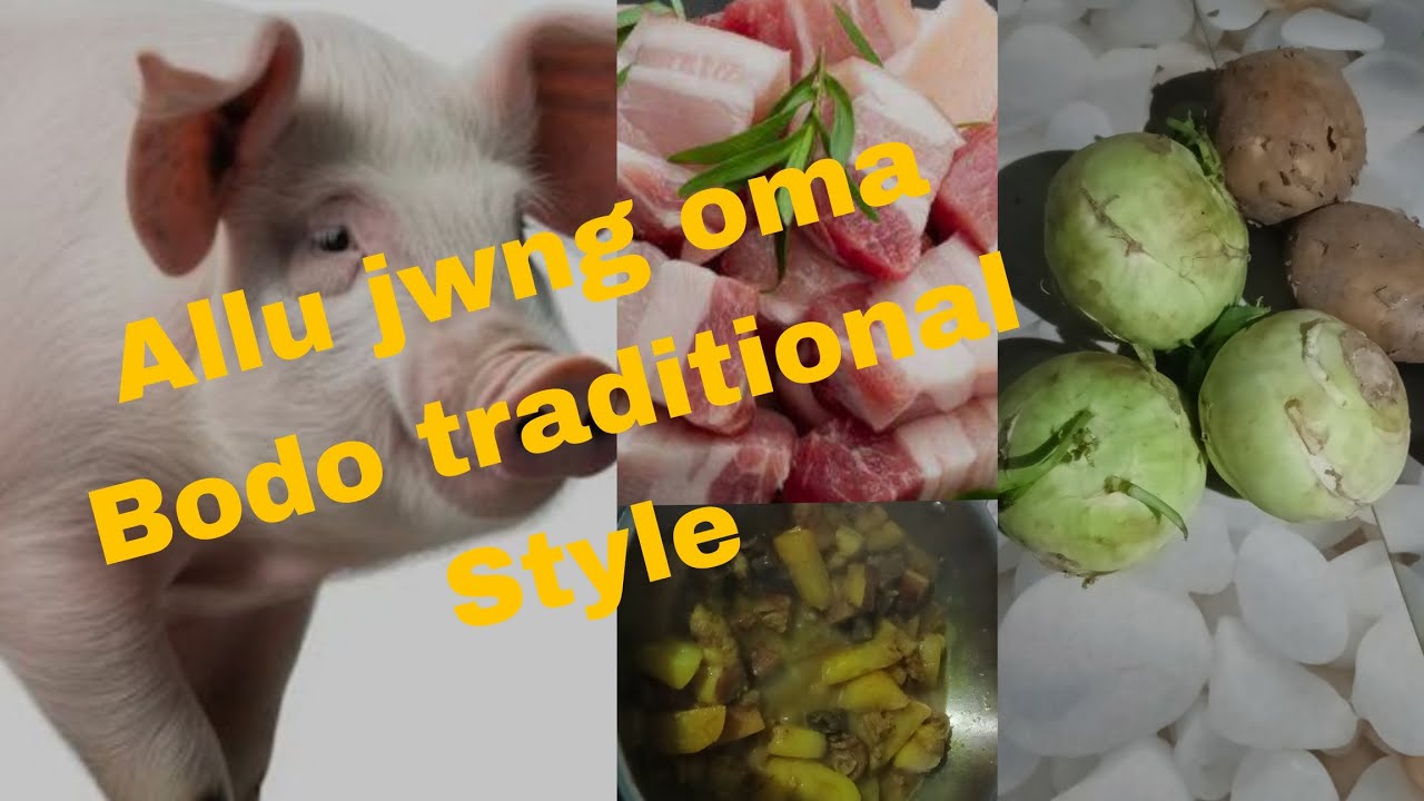 Pork meat cooking Bodo traditional food. Oma jwng allu - YouTube