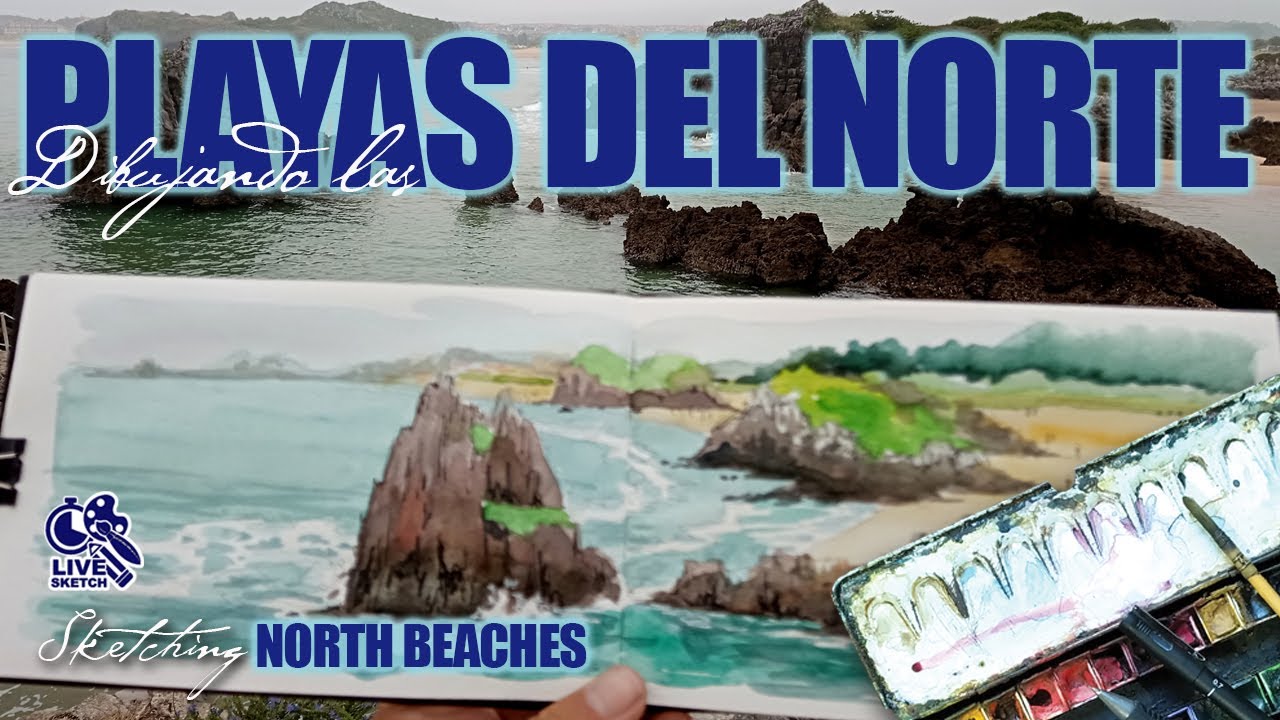 Acuarela de una playa de Cantabria en acuarela. Live watercolor sketch ...