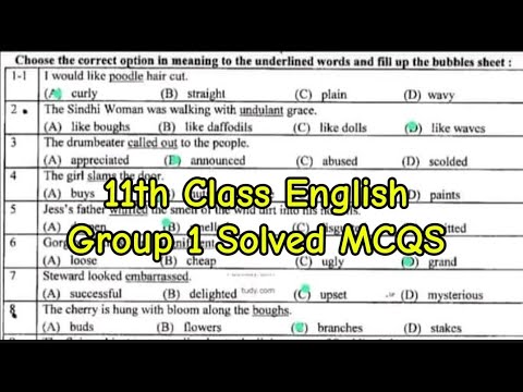 11th Class English group 1 solved mcqs 2025 1st year English paper ...