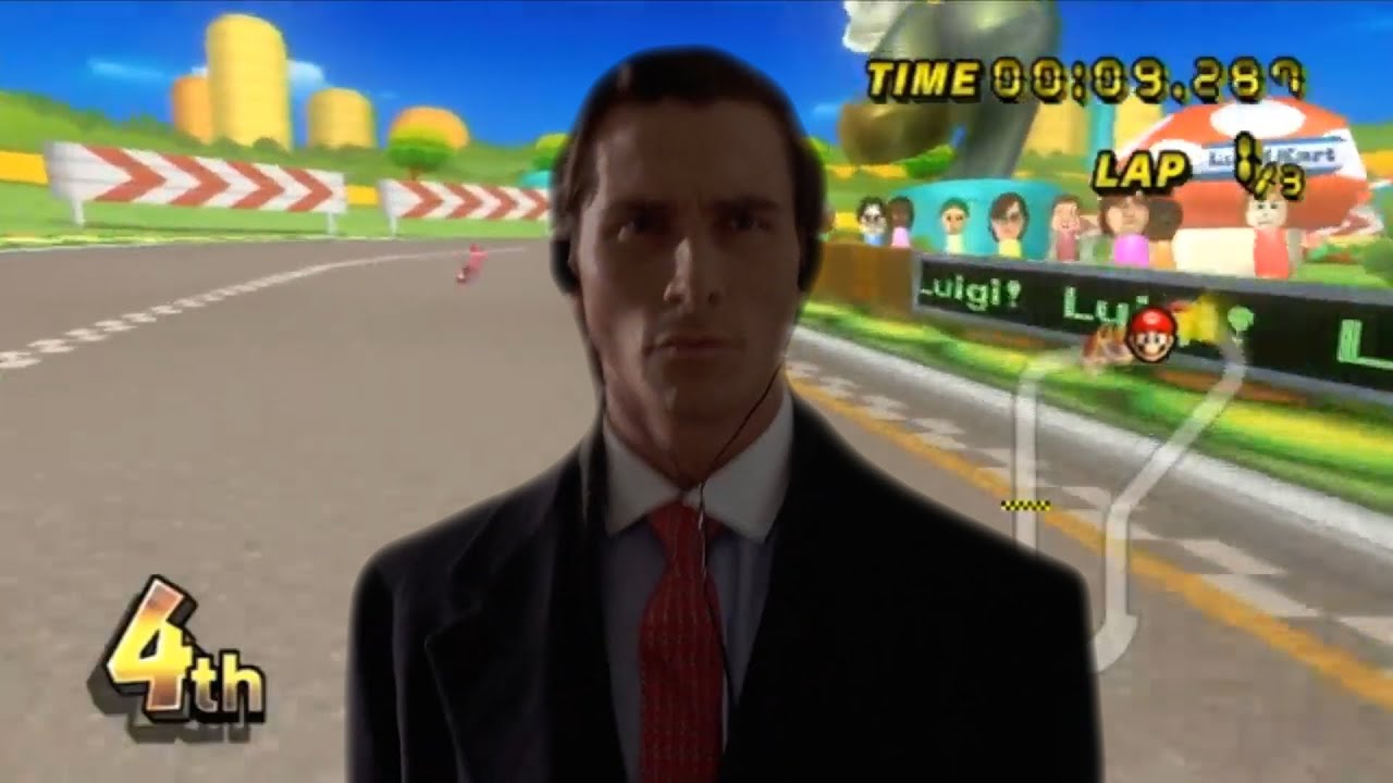 Patrick Bateman moonwalking in Mario Kart Wii - YouTube