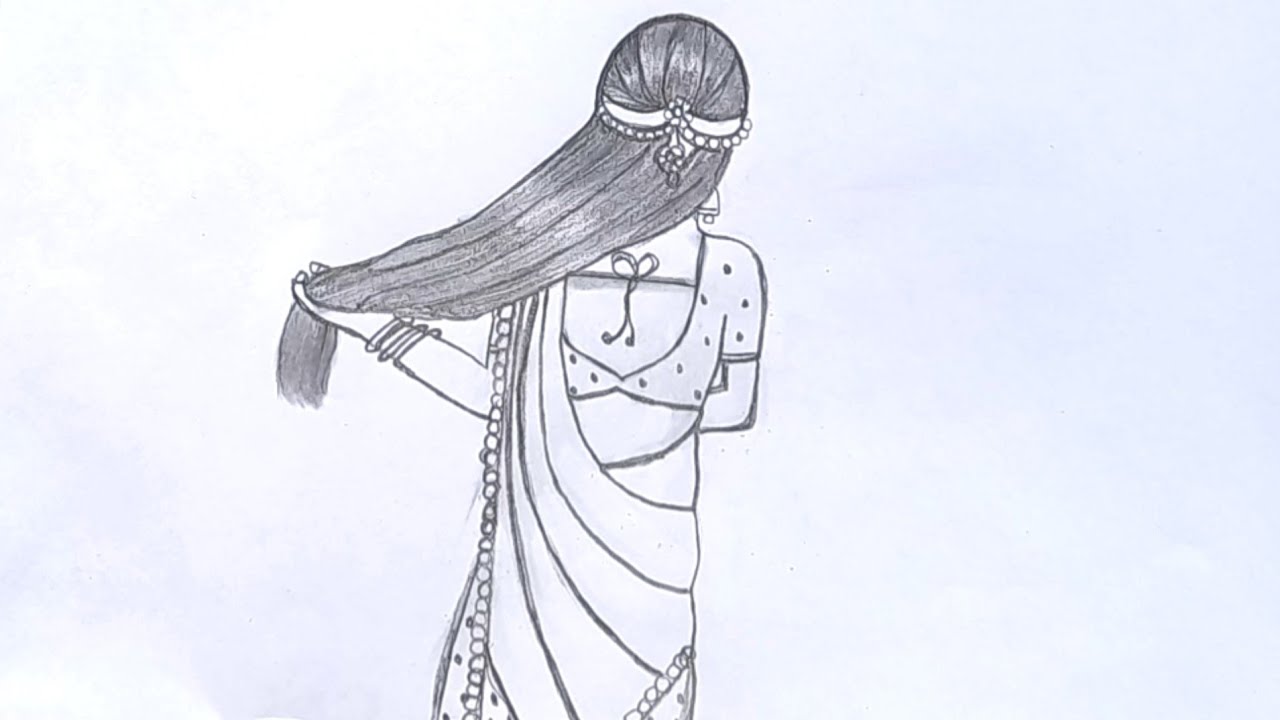 how to draw a beautiful traditional girl very easy | Girl backside ...