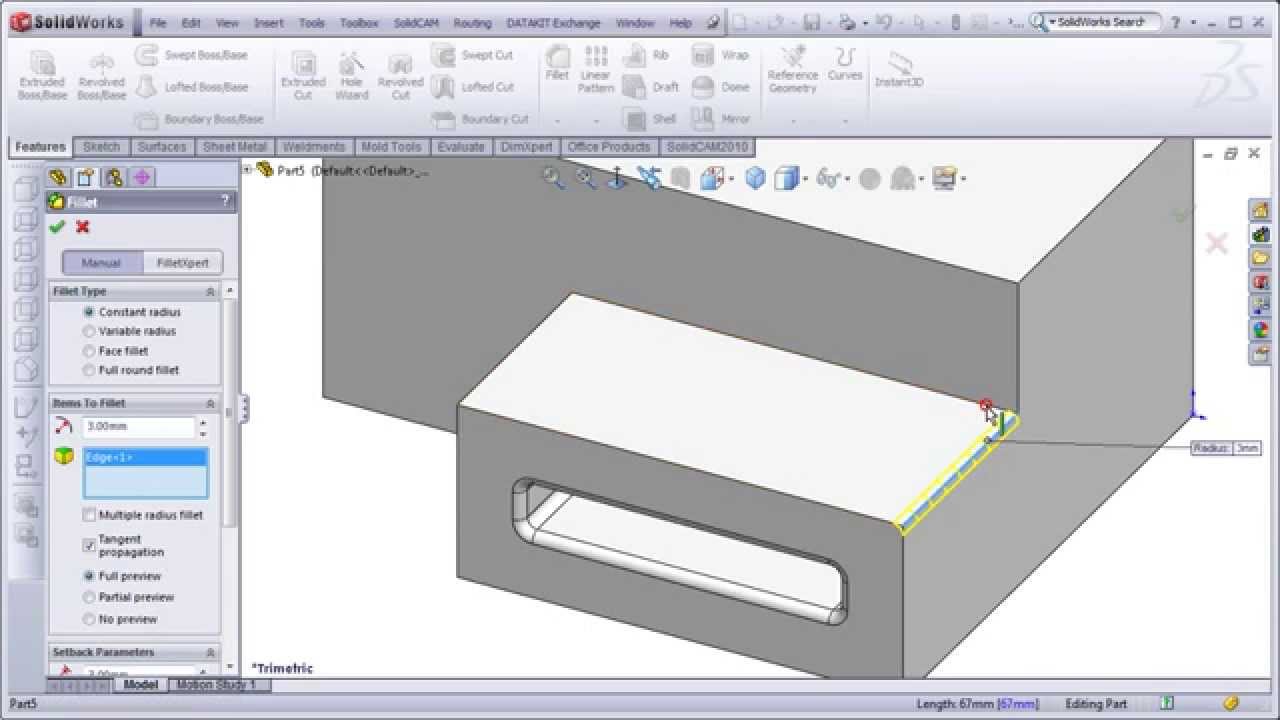 การใช้งาน Fillet setback ใน SolidWorks - YouTube