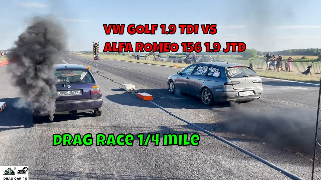 VW GOLF 1.9 TDI vs ALFA ROMEO156 1.9 JTD 192A5000 drag race 1/4 mile 🚦🚗 ...