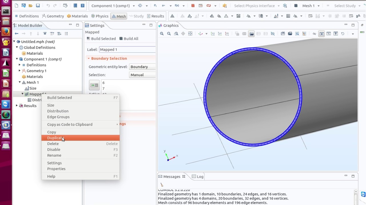 Uniform Hexahedron Mesh of a Complete Hollow Cylinder in COMSOL 5.2 ...