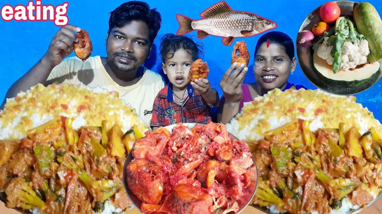 Fish fry rice eating | Cucumber cauliflower recipe | rice vegetables ...