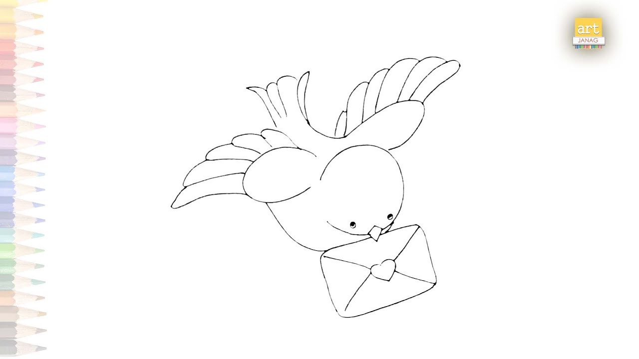 Bird with love letter drawing easy | Art tutorial | How to draw A Bird ...