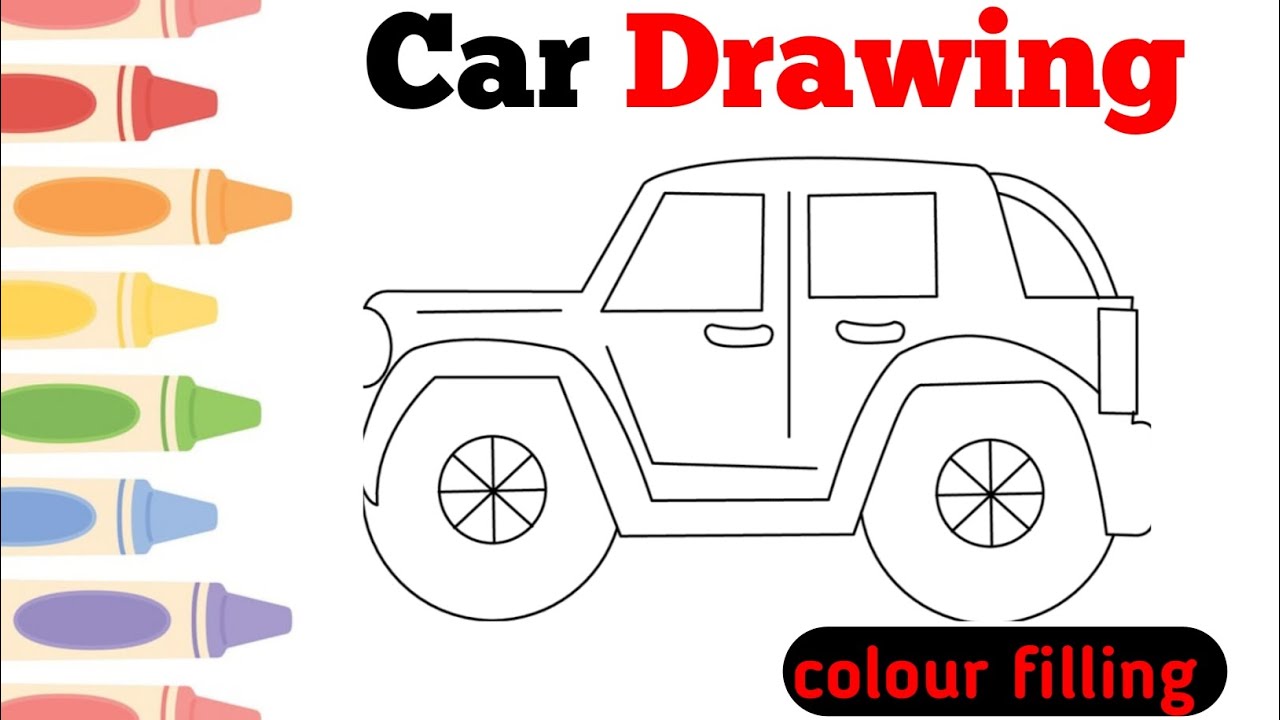 Car Drawing || Colour filling in Car, drawing, colours, kids drawing ...