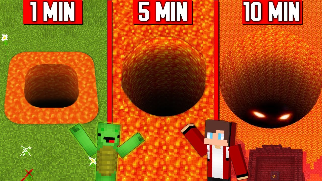 JJ and Mikey LAVA TUNNEL HOUSE BUILD CHALLENGE in Minecraft - Maizen Mizen Mazien Mikey NOOB vs ...