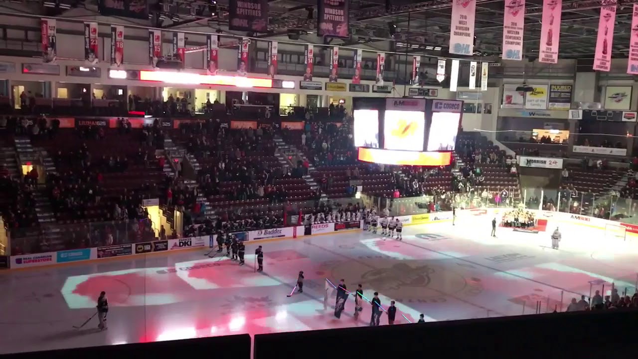 Windsor Spitfires WFCU Centre Canada National Anthem Oh Canada - YouTube