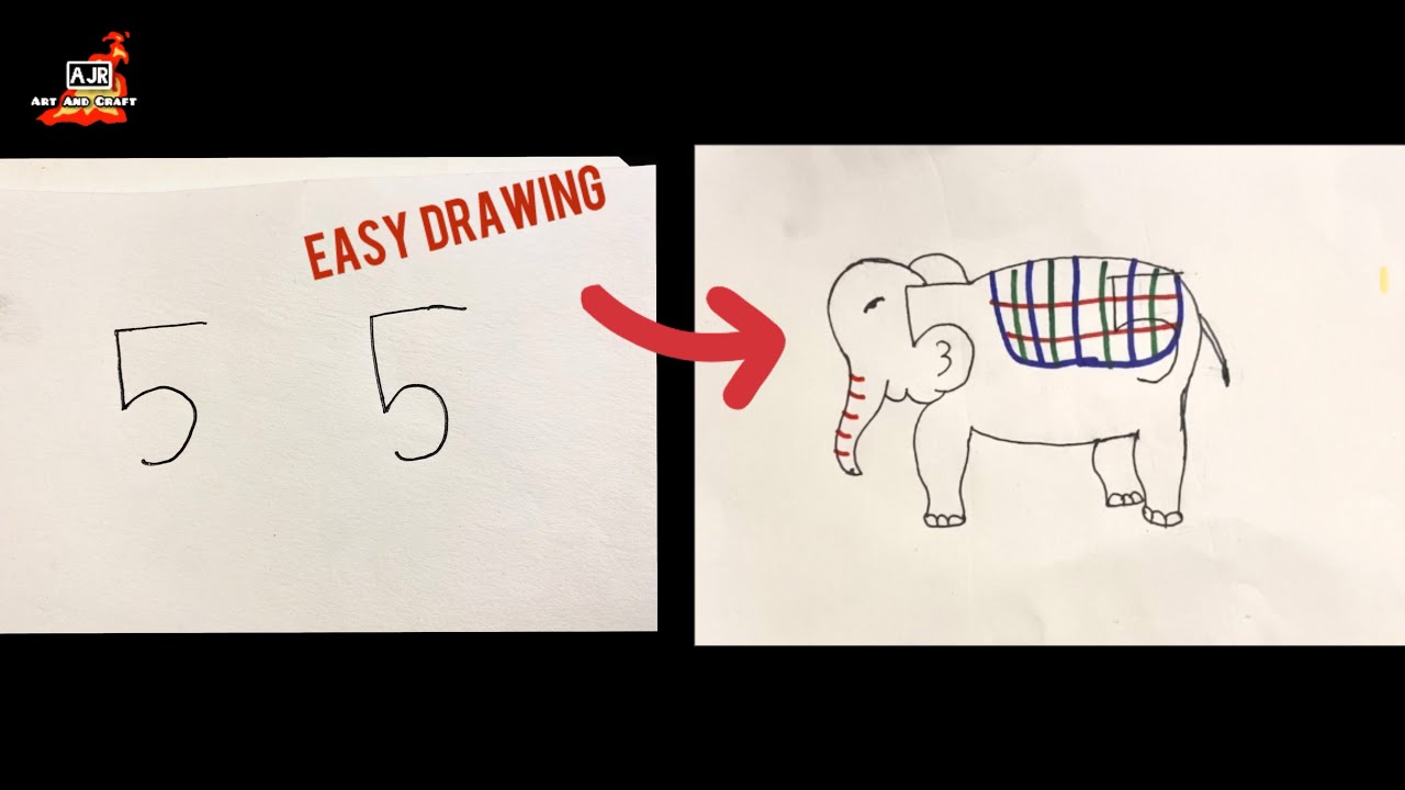 How to Draw a elephant from double 5 | elephant, drawing from number ...