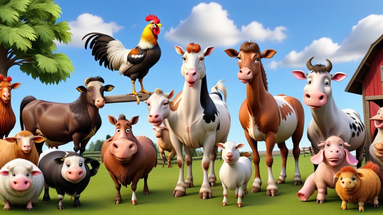 Cartoon Animal Sounds Compilation: Rabbit, Dog, Chicken, Cow, Pig ...