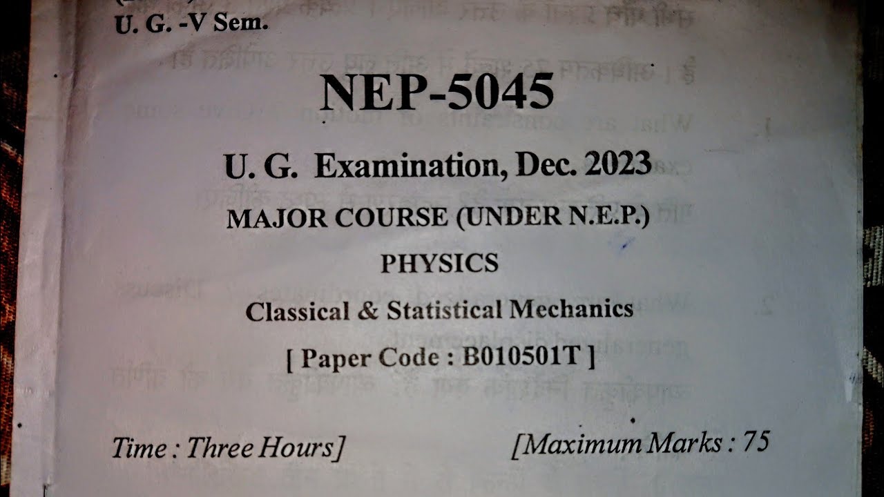 B.Sc 5 Sem Physics Question Paper|Classical & Statistical Mechanics| # ...