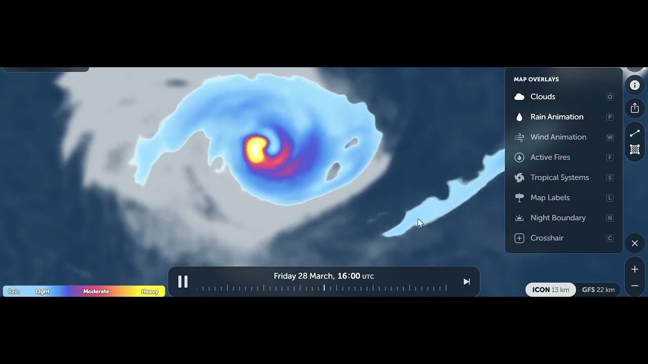 Satellite Imagery Of Cyclone Courtney (precipitation only) - YouTube