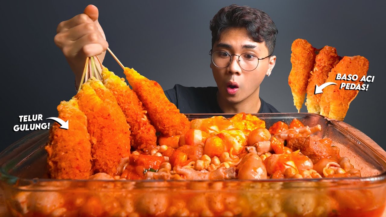 KEJAM!! MUKBANG BASO ACI PEDAS KUAH MERCON GLEDEK + TELOR GULUNG JUMBO ...