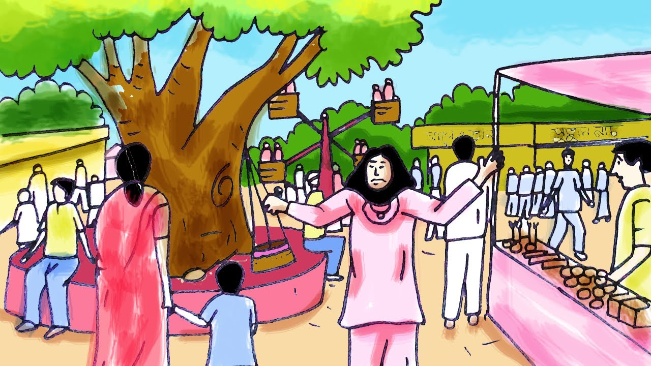 How to draw scenery of Pohela Boishakh | village fair | চলো আঁকি বৈশাখী ...