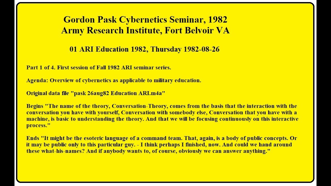 01 Gordon Pask Cybernetics ARI 1982 Education - YouTube