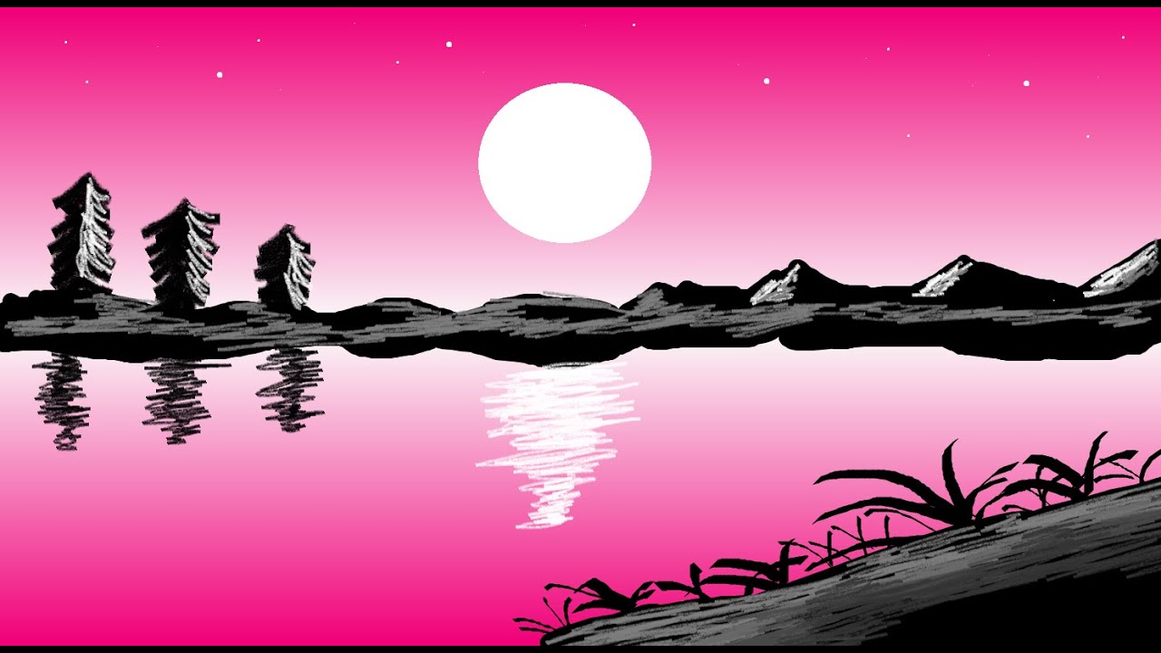 how to draw in computer | paint in computer | pink scenery | scenery ...