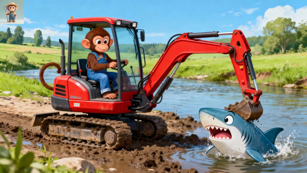 Can Monkey Farmer Stop the Shark? 🚨 | Tractor Farm - YouTube