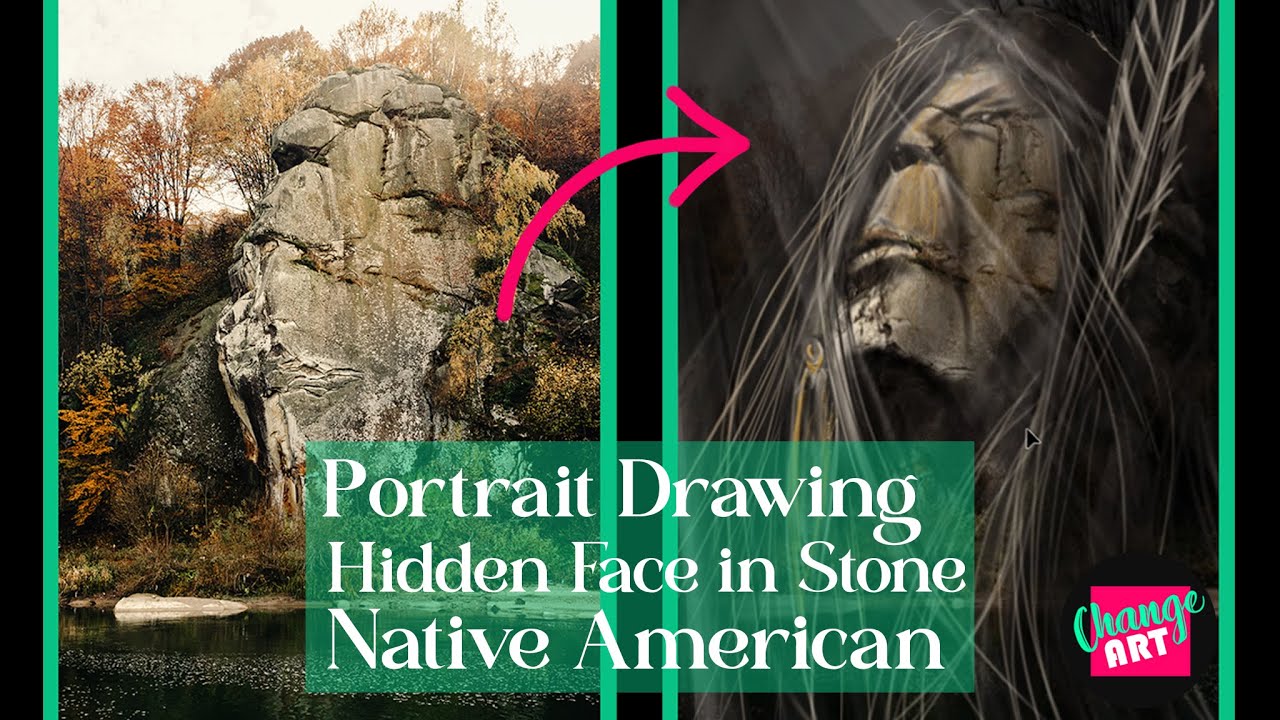 Portrait Drawing - Hidden Face in Stone: Native American Portrait ...
