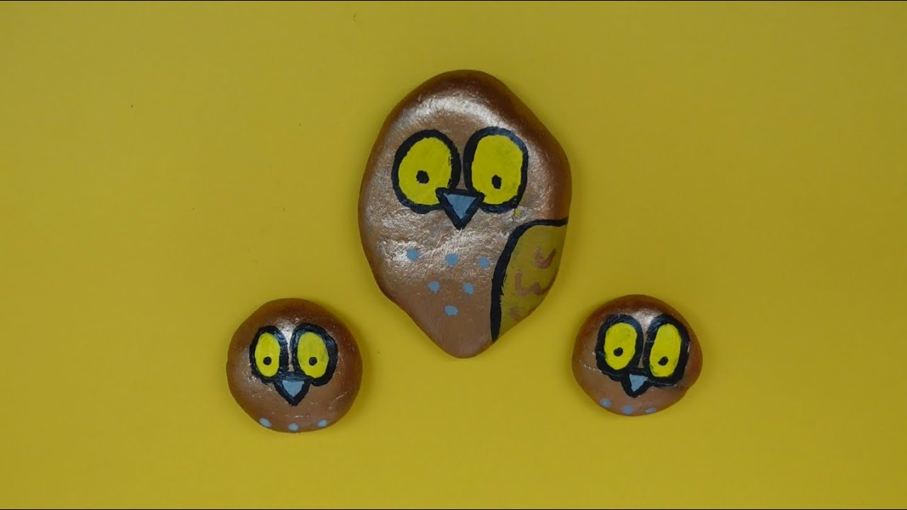 Mother owl and babies - Rock painting | Pintando Pedras | Celina Por Aí ...