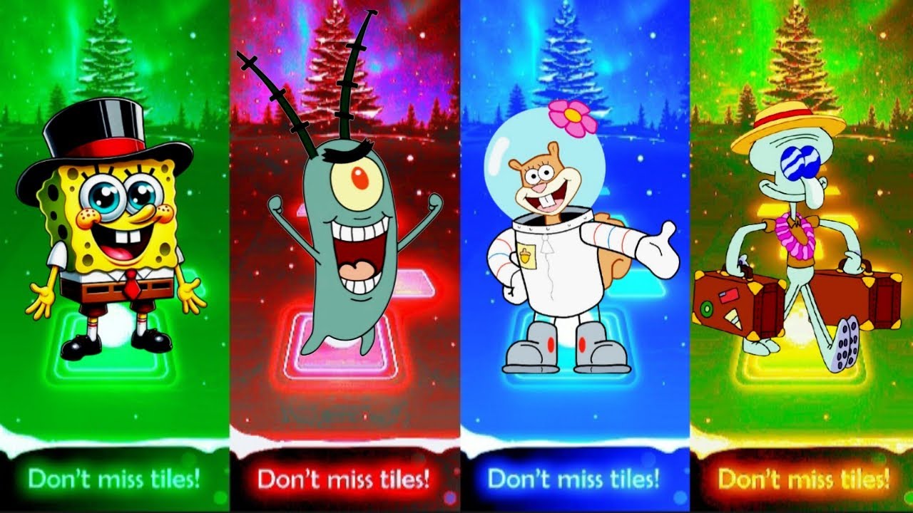 SpongeBob vs Plankton vs Sandy Cheeks vs Squidward Tiles Hop EDM Rush ...