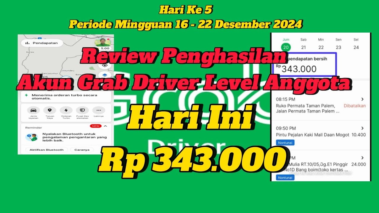 REVIEW PENGHASILAN HARIAN AKUN GRAB DRIVER LEVEL ANGGOTA || DRIVER OJOL ...