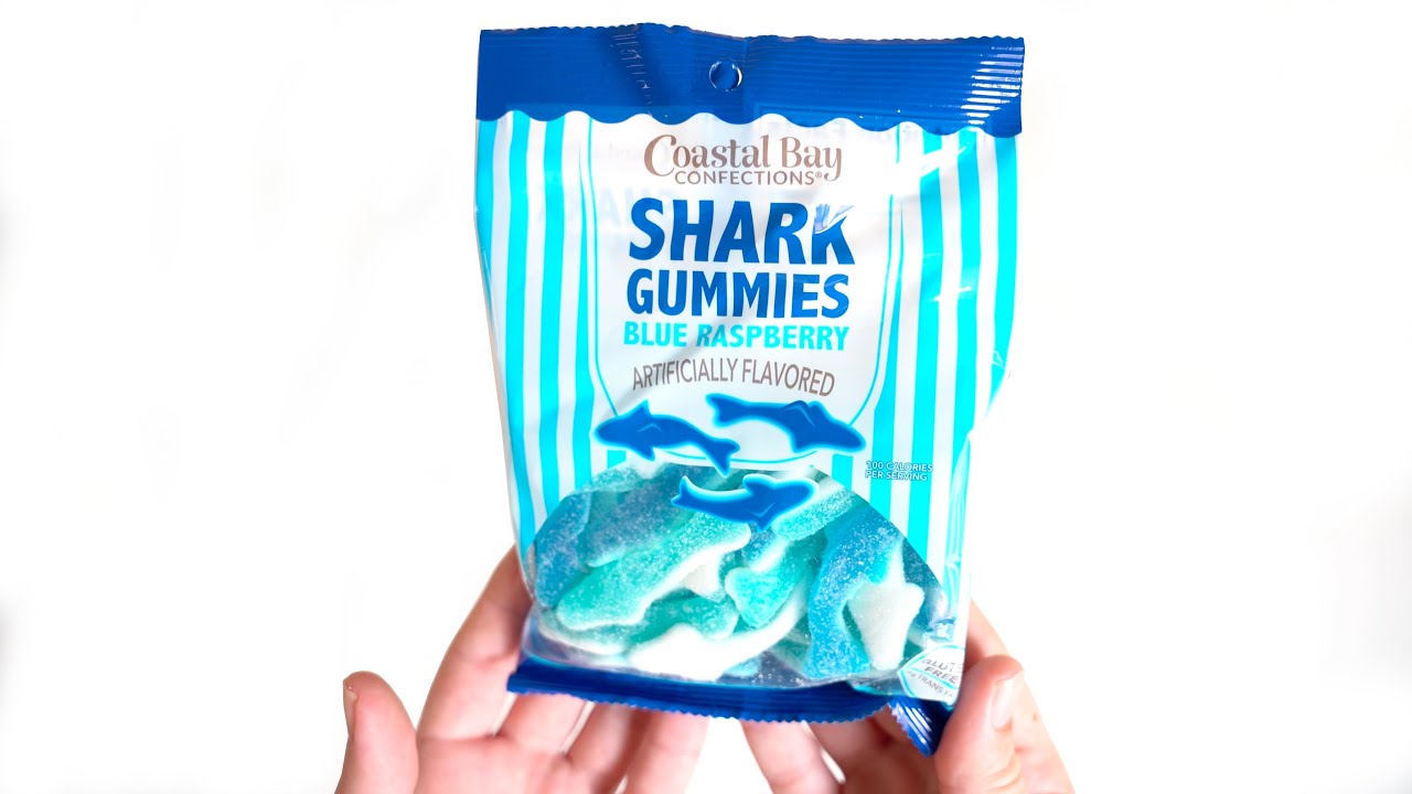 Coastal Bay Confections Shark Gummies Blue Raspberry Review - YouTube