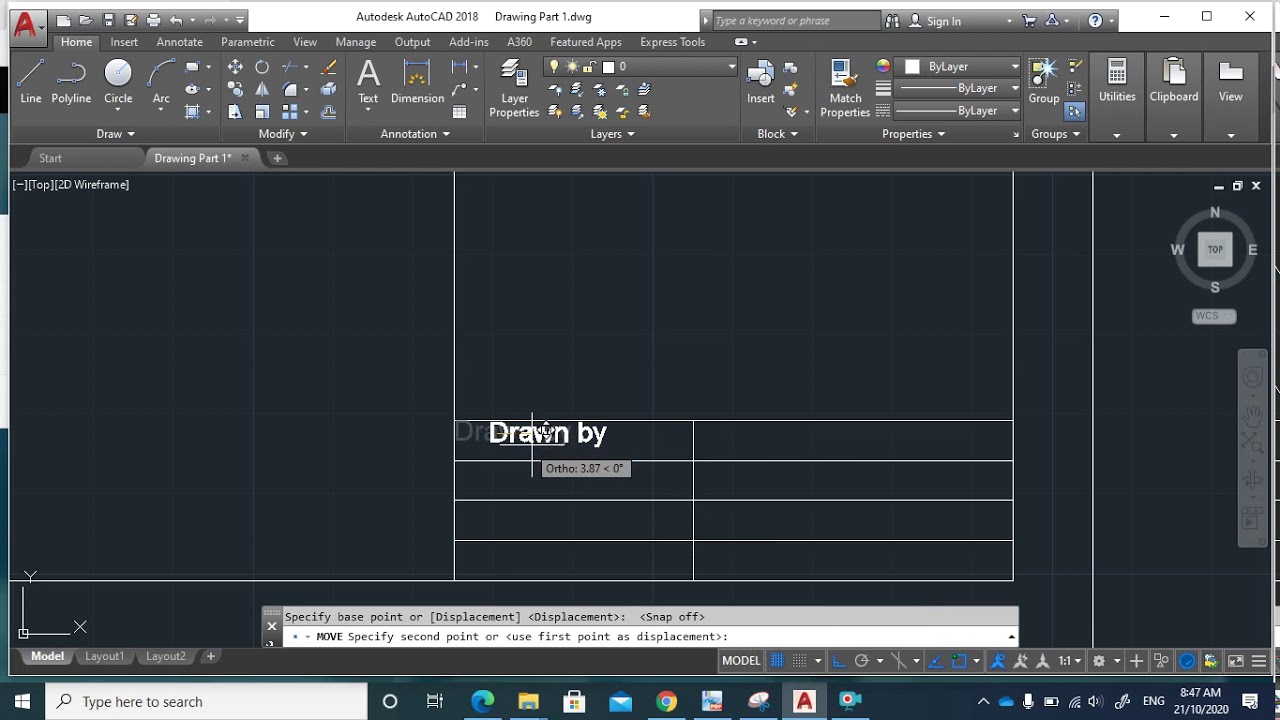 AutoCAD Part 14 snap ortho copy move text - YouTube