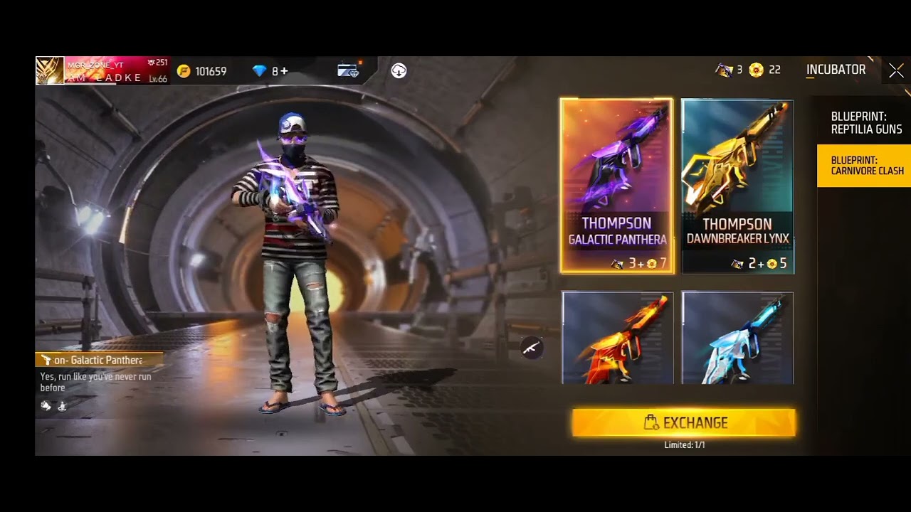 Free Fire thompson incubator gun skin's #gaming - YouTube