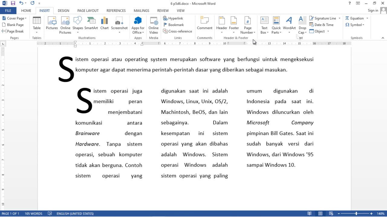 Drop Cap di Microsoft Word - YouTube