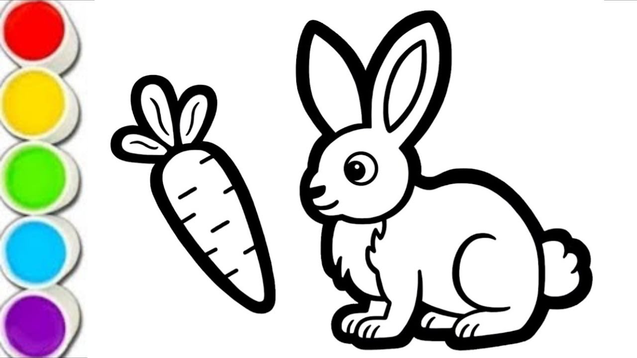 Rabbit drawing , Painting and Coloring For Kids and Toddlers - YouTube