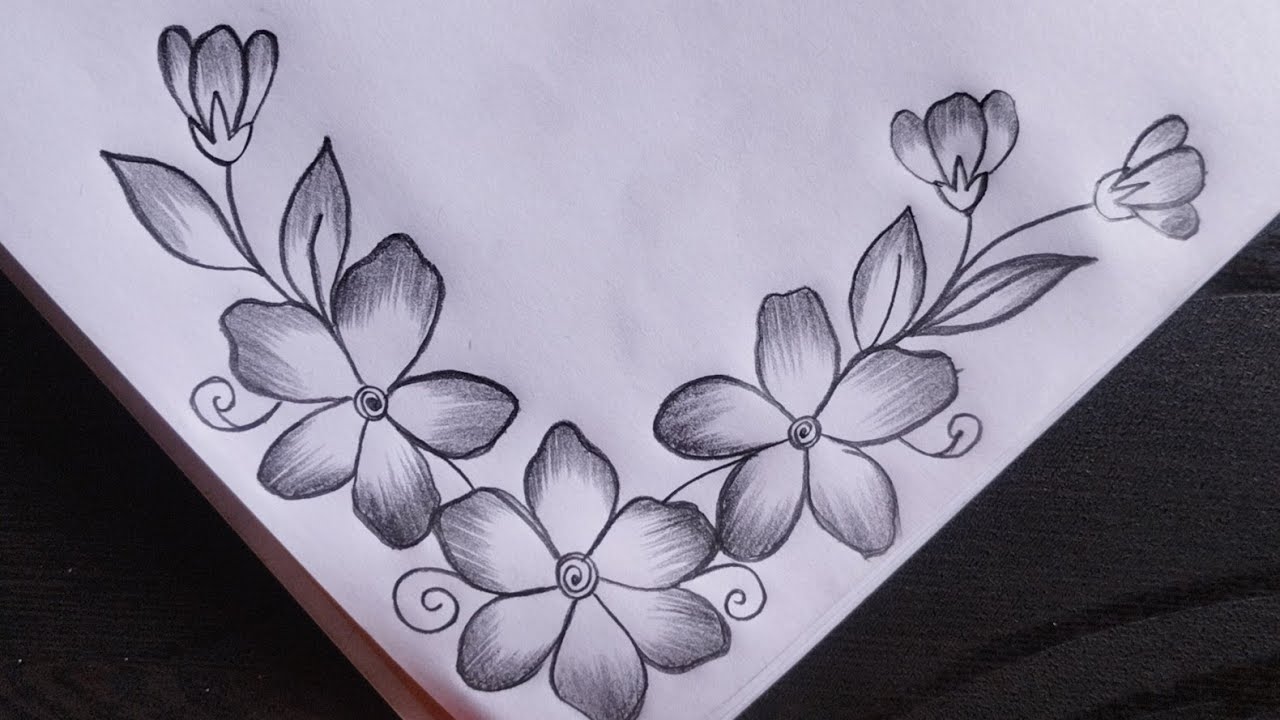 How to draw flower border design | Project design by pencil|A4 sheet ...