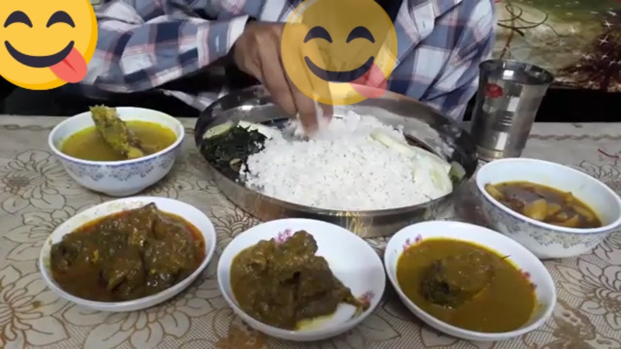 Bengali Thali | Eating Rice with fish, chicken ,mutton ,dal and shak ...