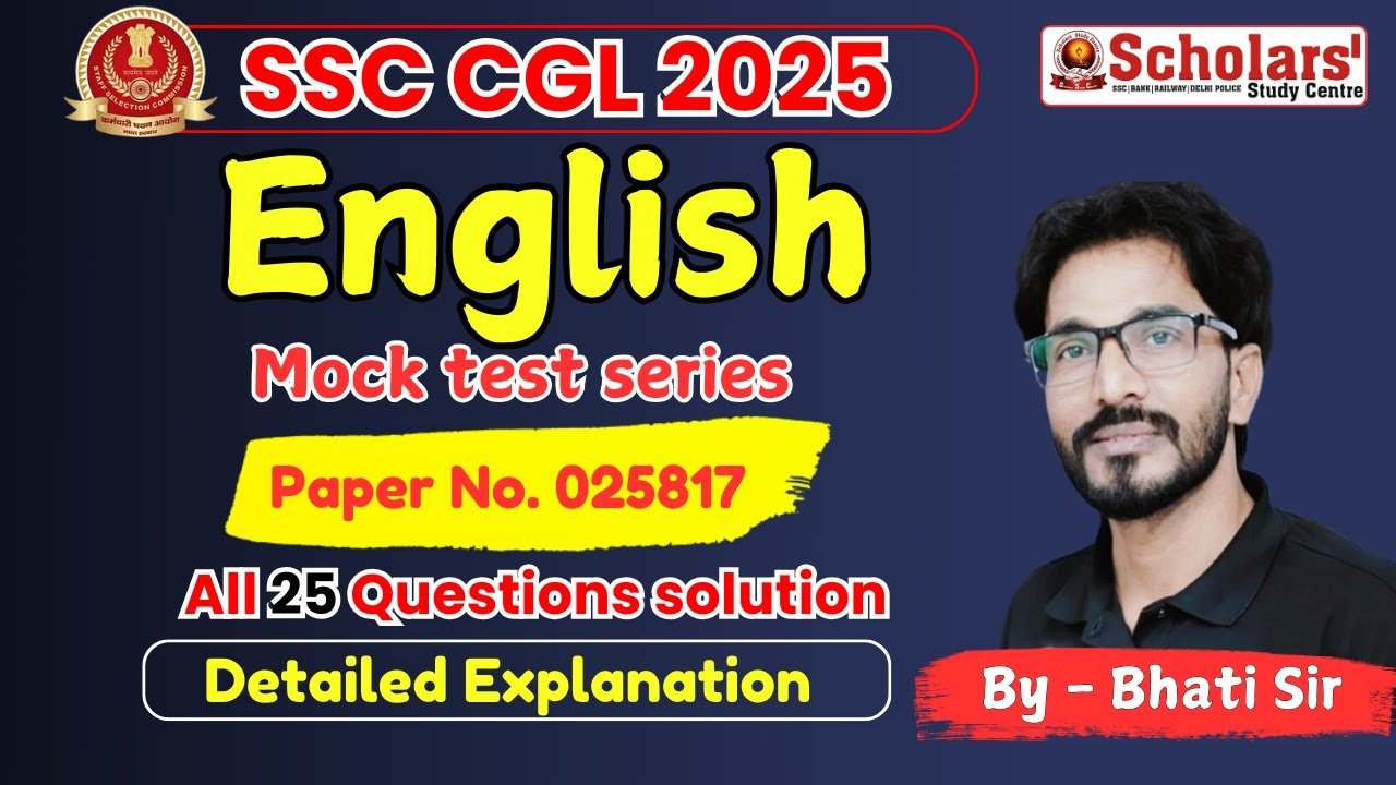SSC CGL English Practice Mock Solution 2025 || Paper No. 025817 ...