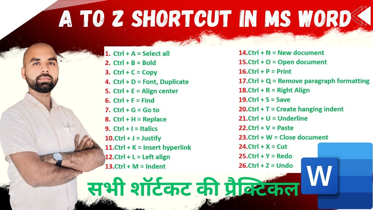 A To Z Shortcut Key In Ms Word | All shortcut key in ms word | word ka ...