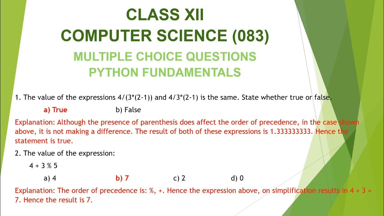 Mcq S Computer Science 083 Class 12 Python Filsonprajan Youtube