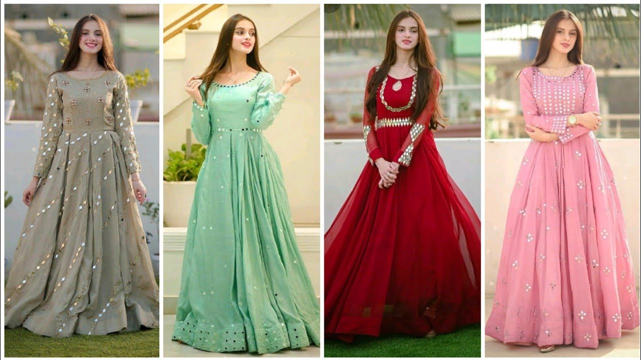 Stunning Mirror Work Long Frocks Designing Detailing/One Colour Dress ...